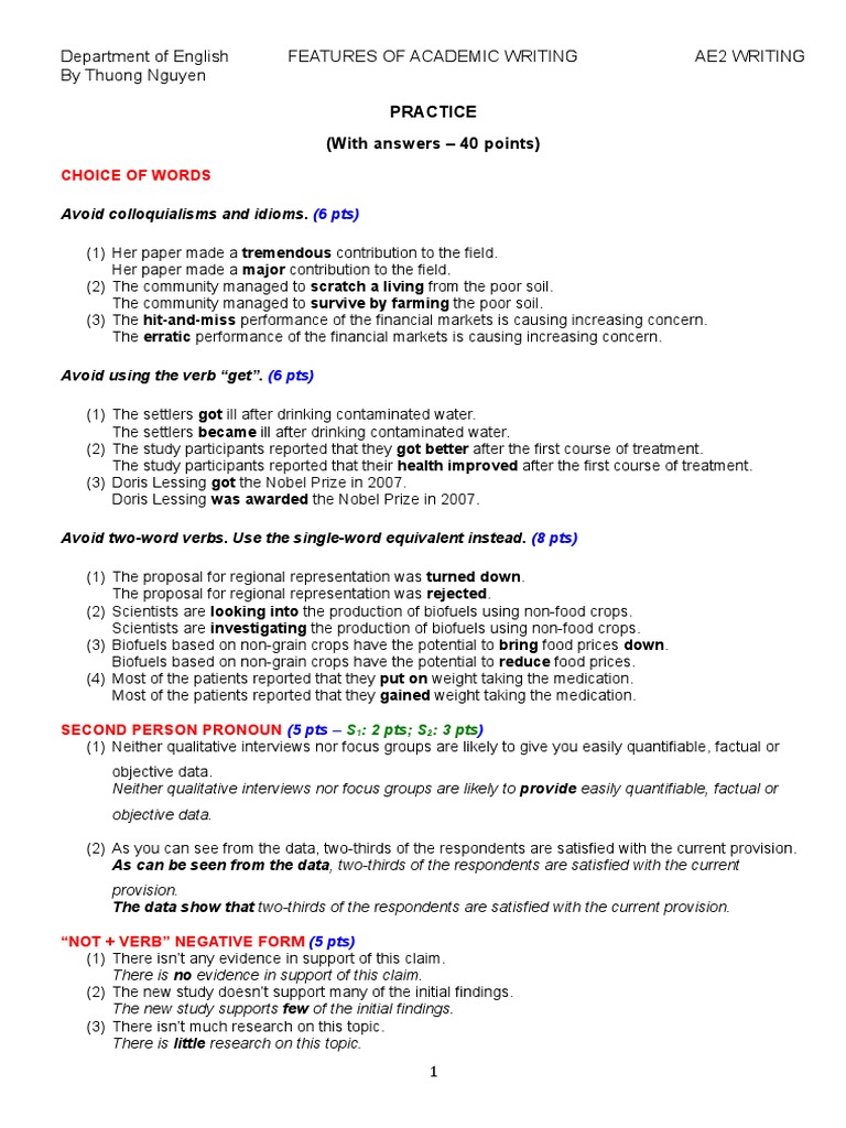 Department of English Features of Academic Writing Ae2 Writing by Thuong Nguyen | PDF | Health Care