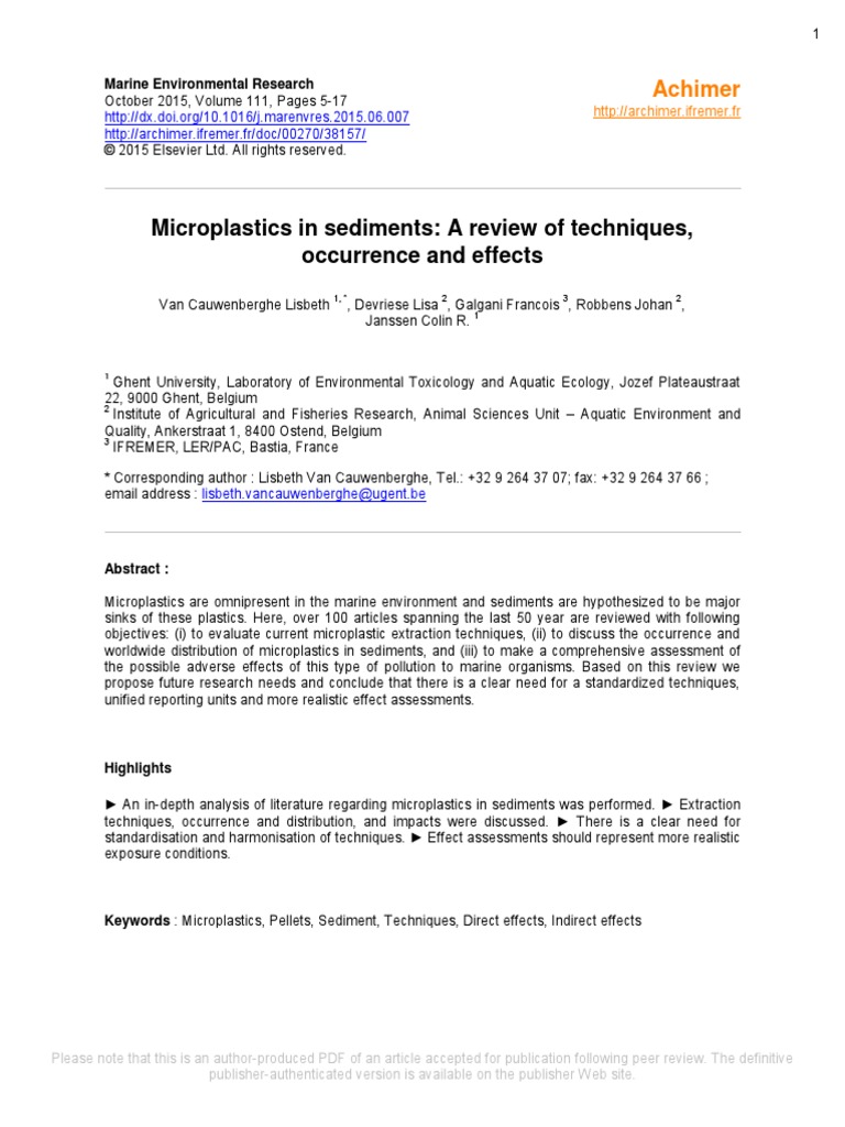 Microplastics in Sediments: A Review of Techniques, Occurrence and ...