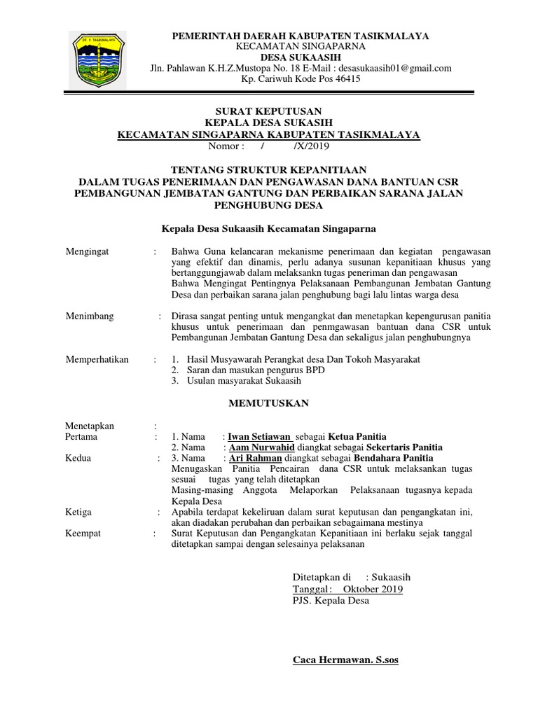 Sk Kepanitiaan Penerimaan Csr Desa Pdf