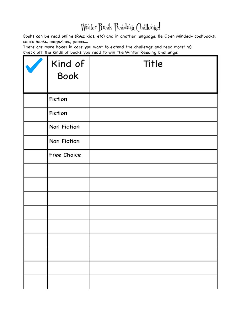 Winter Break Reading Challenge Guide | PDF | General Fiction