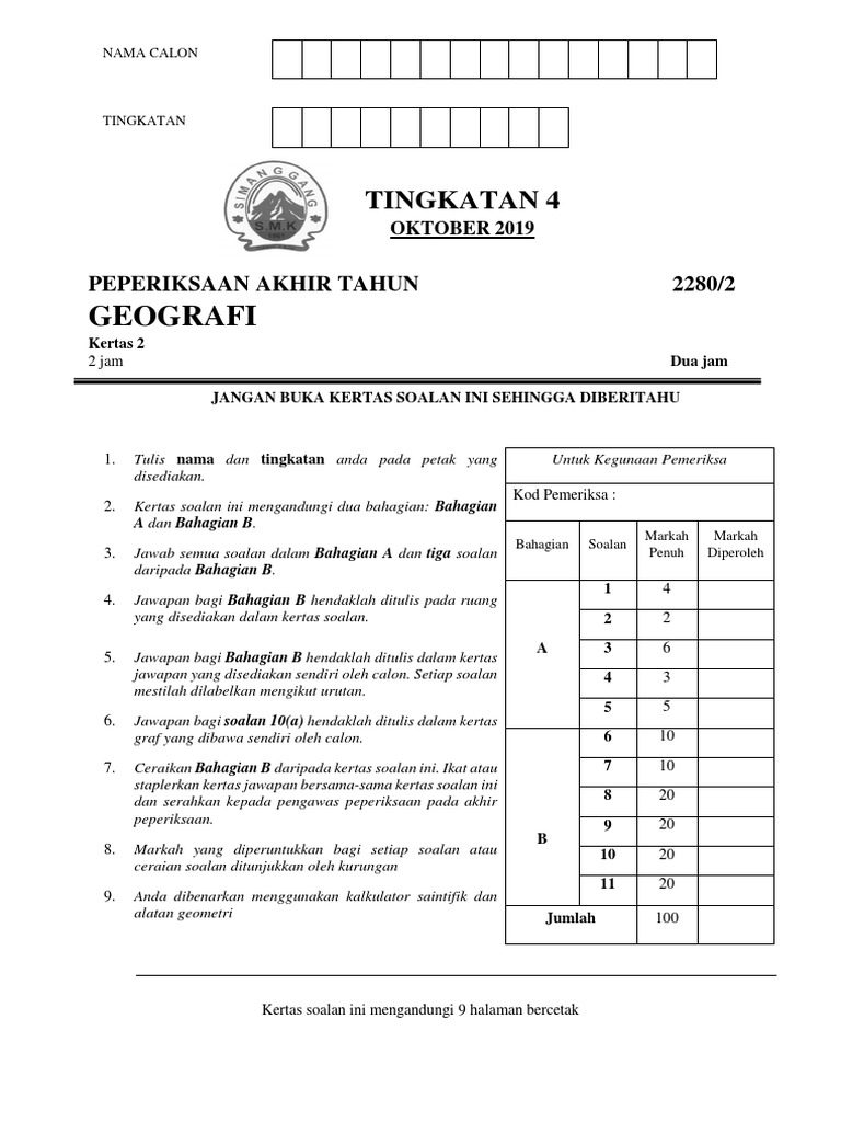 Geografi K2 2019 Akhir Tahun Ting 4 | PDF