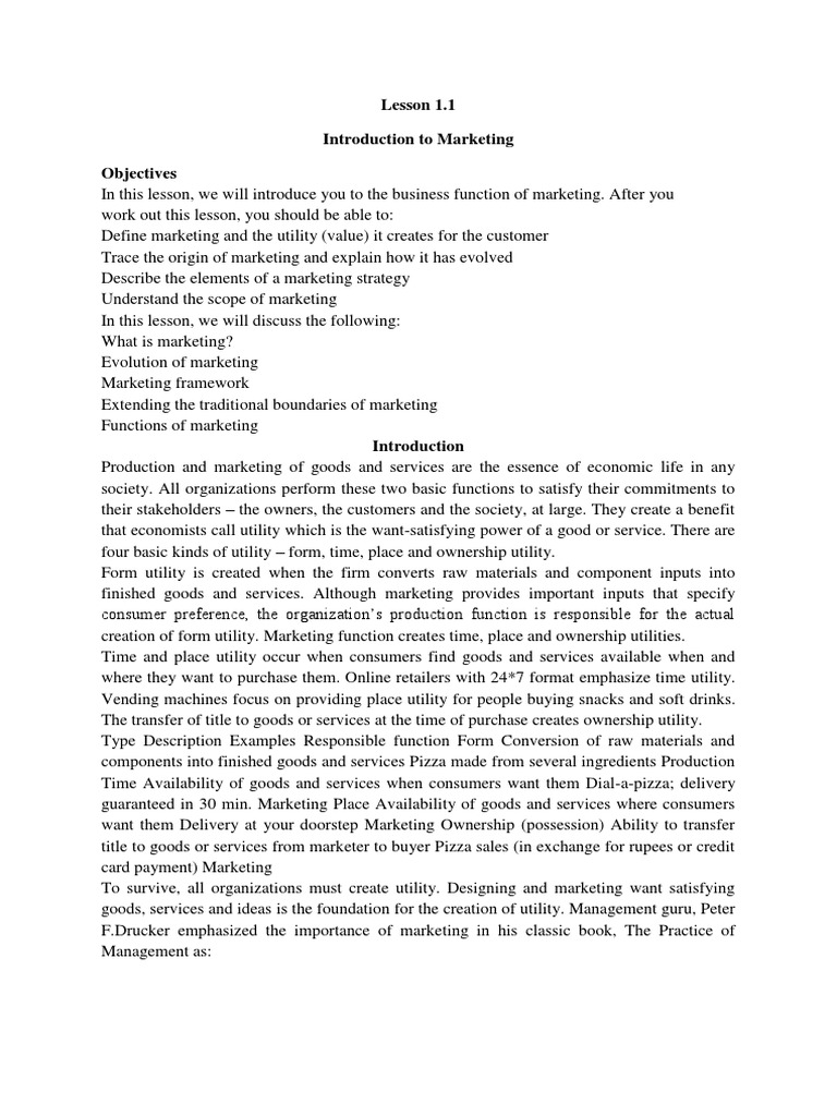 Lesson 1.1 Introduction To Marketing Objectives | PDF | Sales | Marketing