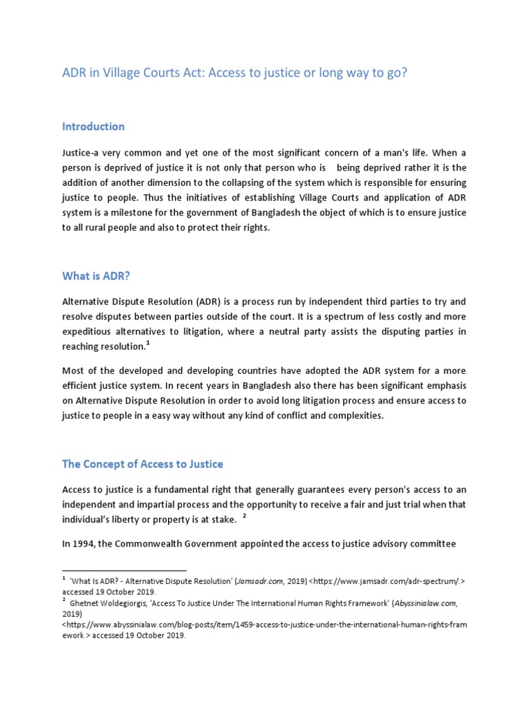ADR in Village Courts Act: Access To Justice or Long Way To Go? | PDF ...
