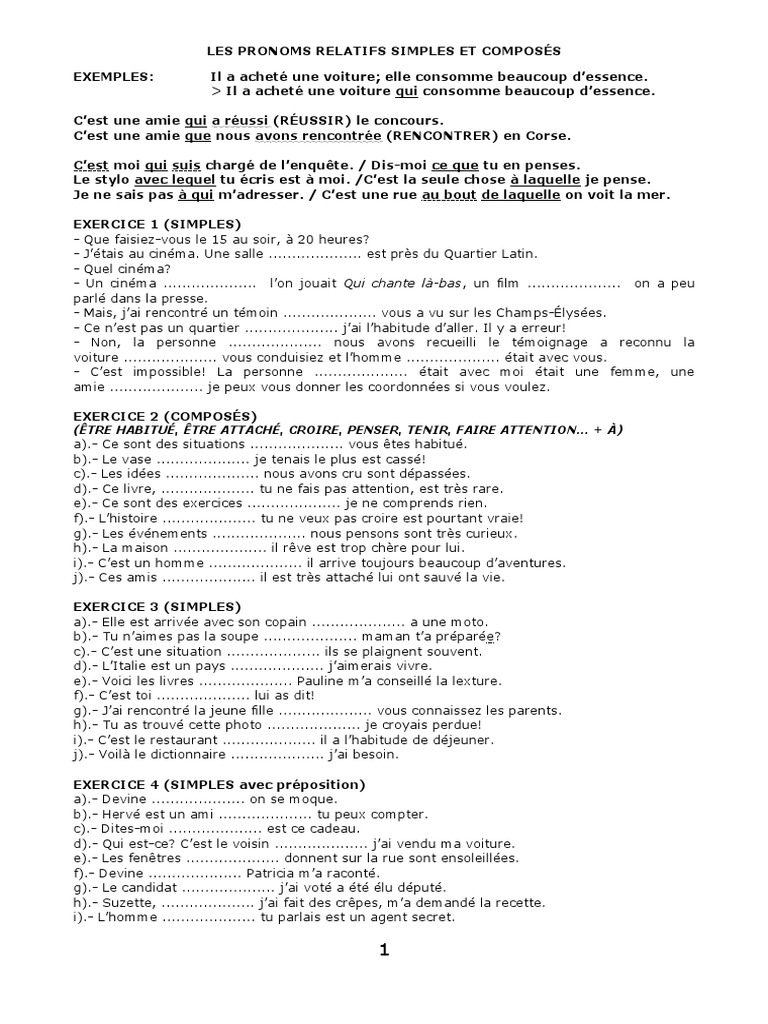 Pronoms relatifs simples et composés | PDF | Arts du langage et discipline