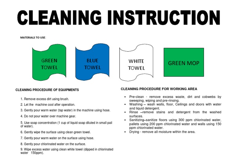 Equipment and Area Cleaning Guide | PDF | Home & Garden | Science ...