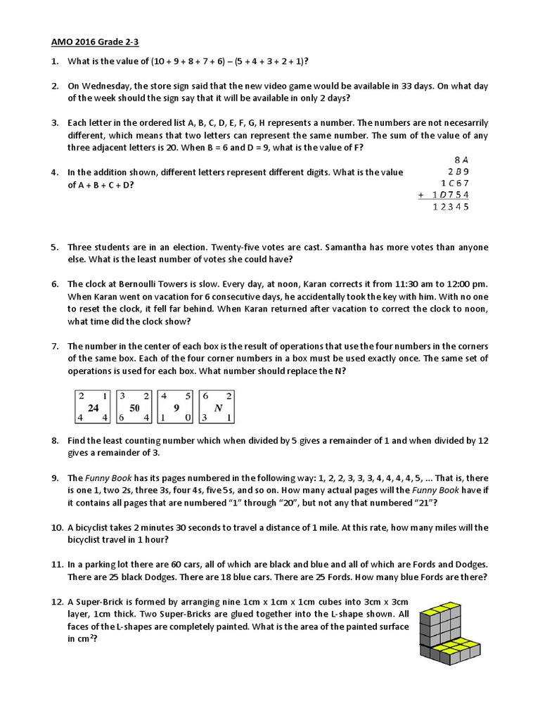 AMO 2016 Grade 2 | Teaching Mathematics
