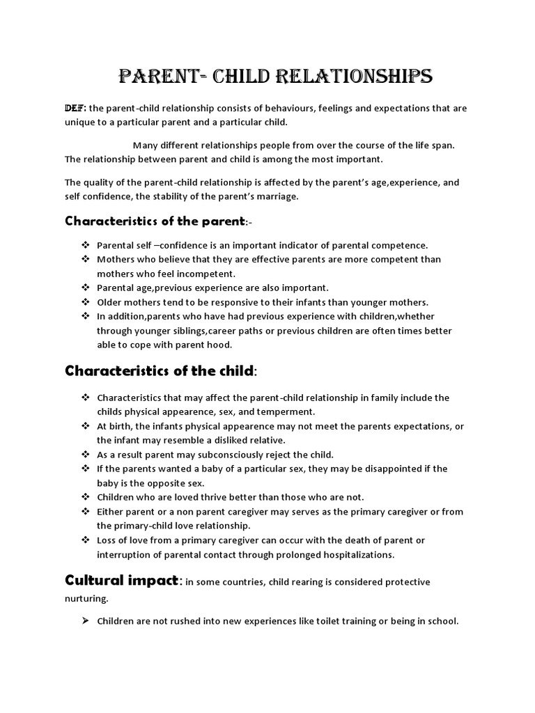 Parent Child Relationships | PDF | Attachment Theory | Parenting