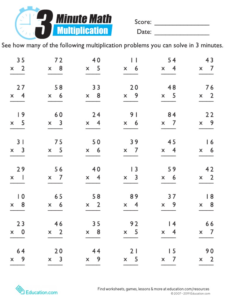 3 Minute Math Multiplication PDF | PDF