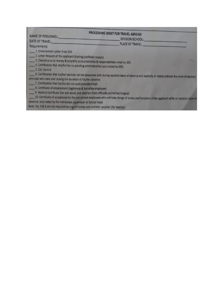 DepEd - Checklist Travel Abroad | PDF