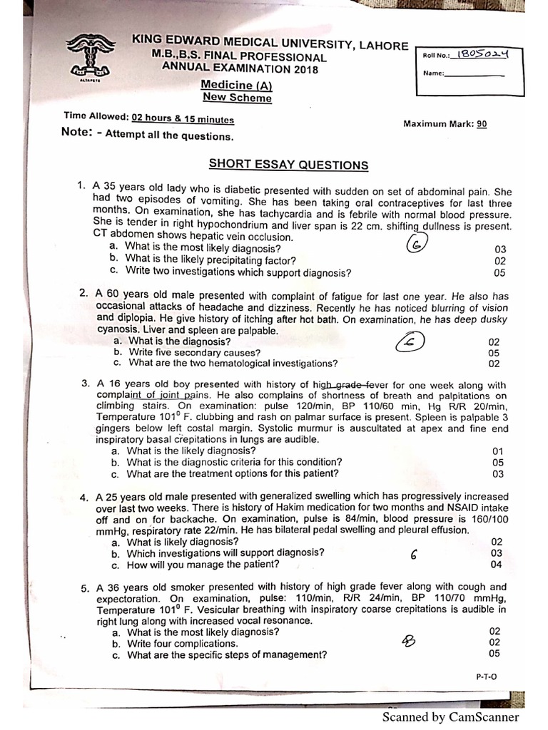 Past Papers King Edward Medical University | PDF