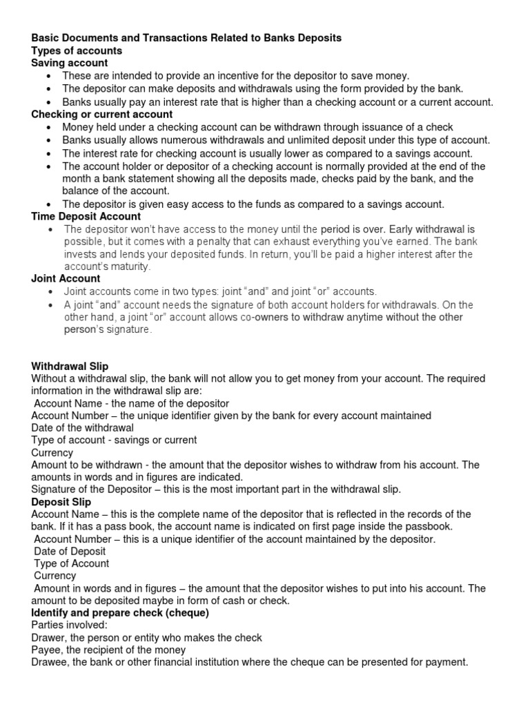 Banking Documents and Transactions Overview | PDF | Cheque | Deposit ...