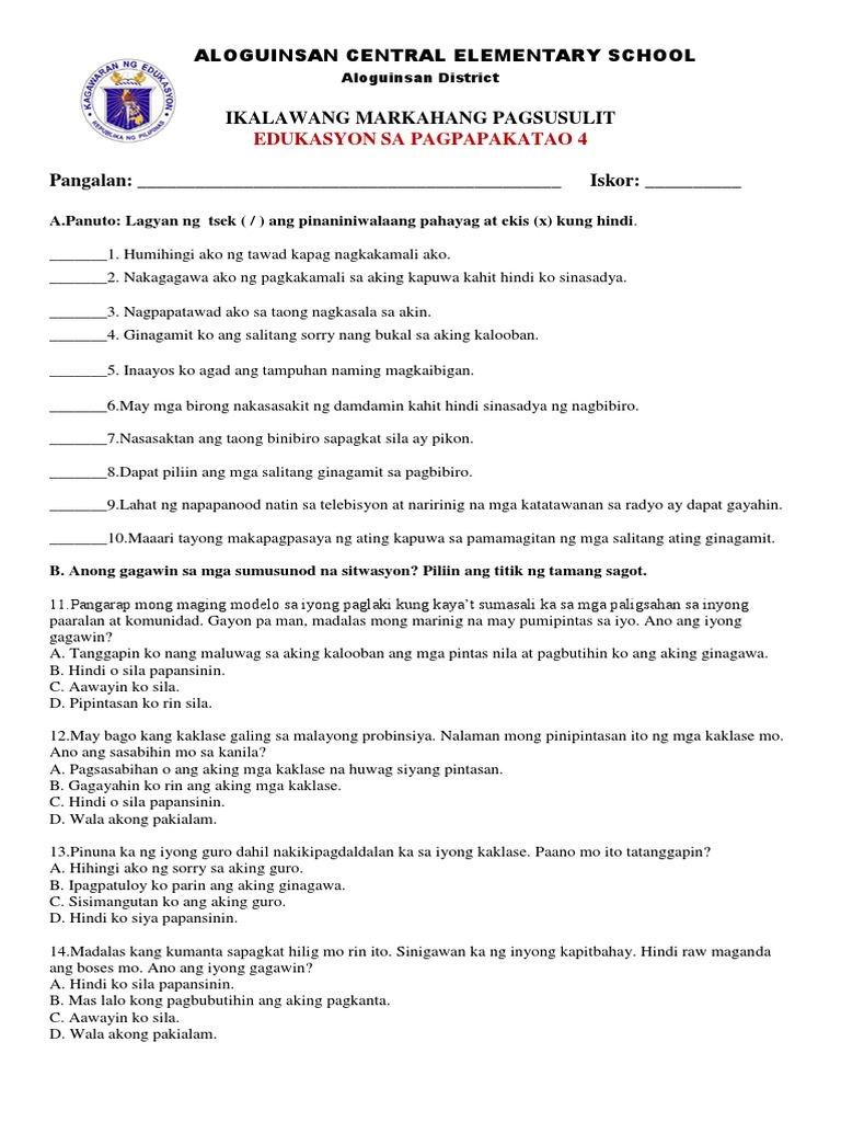 2ND Periodical Test EsP 4 With TOS | PDF