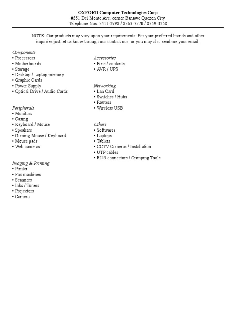 Computer Components and Peripherals List | PDF