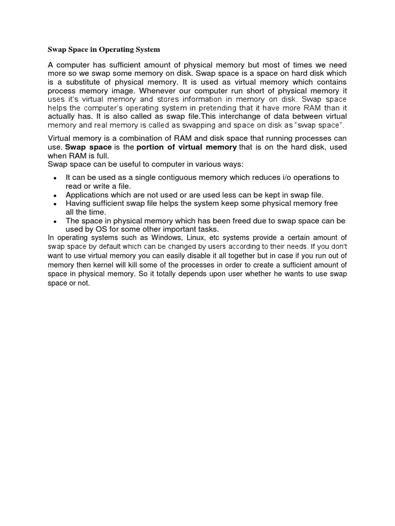 Swap Space Explained: How Operating Systems Use Disk Storage as Virtual Memory | PDF | Computer ...