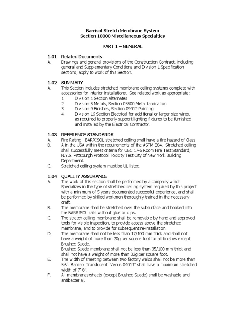 Architextures - Barrisol Stretch Ceilings Spec | PDF | Ceiling | Hvac