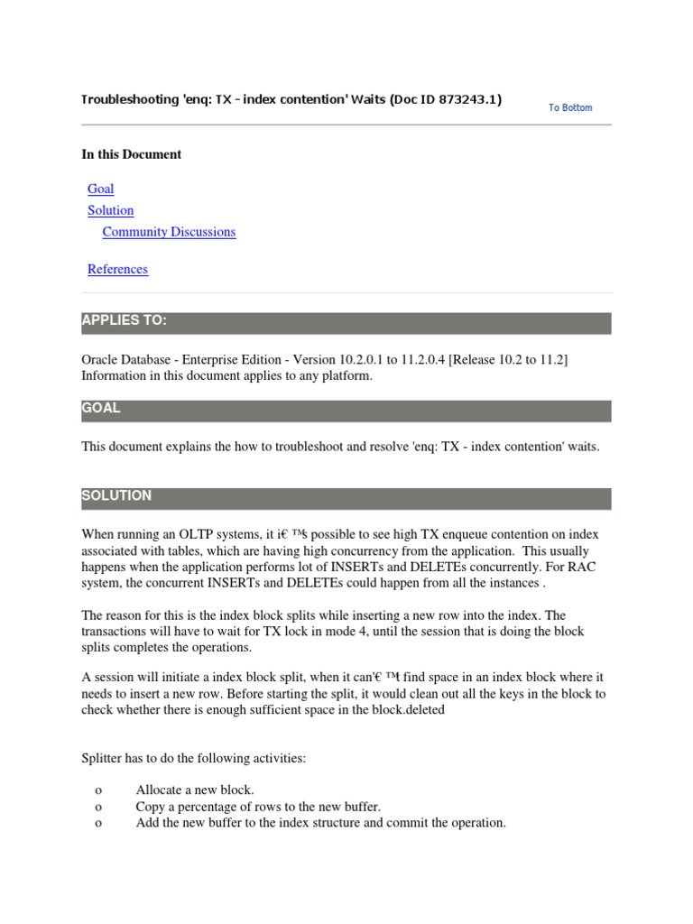 Enq TX - Index Contention | PDF | Database Index | Oracle Database