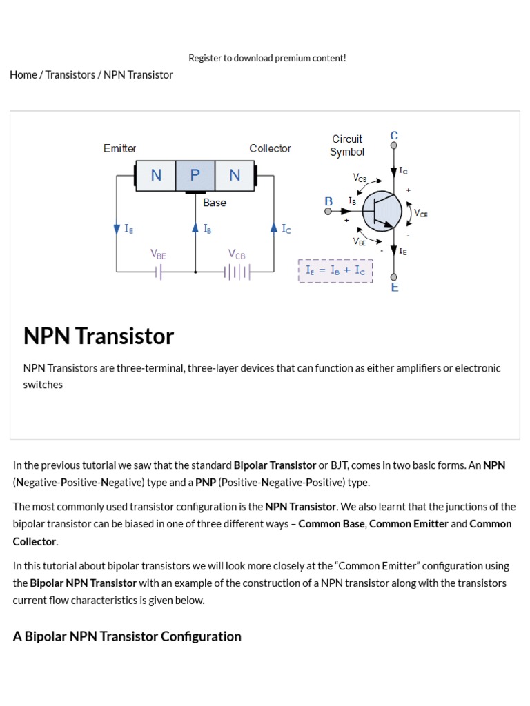 NPN Transistor Tutorial - The Bipolar NPN Transistor | PDF | Bipolar ...