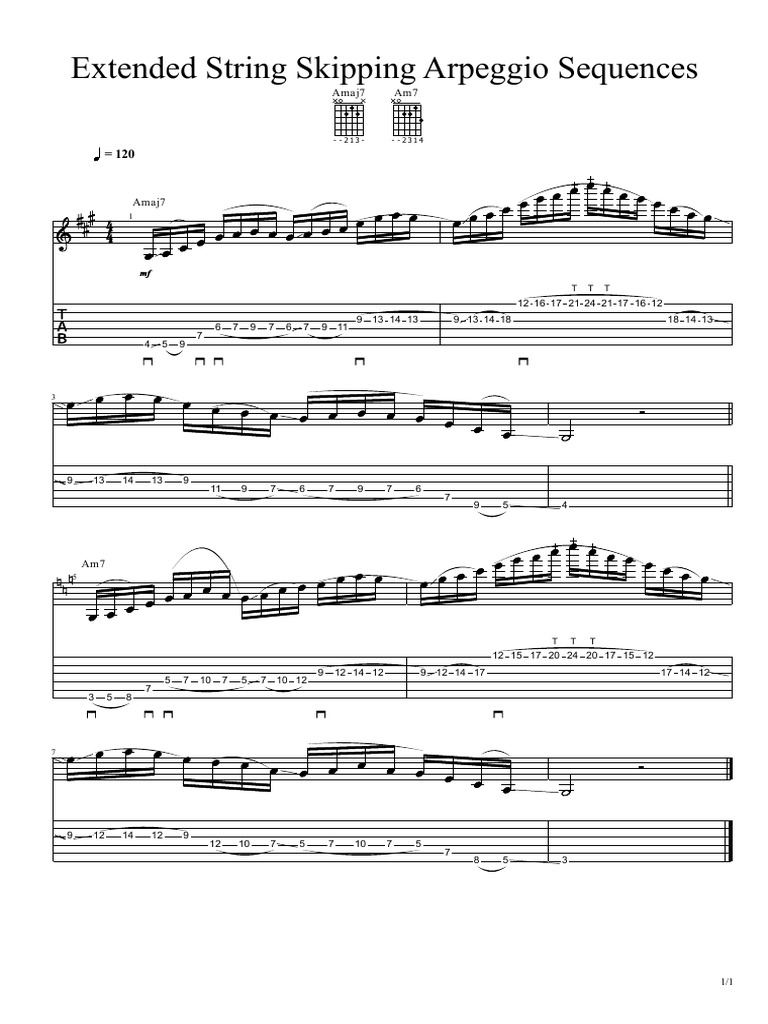 Extended String Skipping Arpeggio Sequences: Amaj7 Am7 | PDF