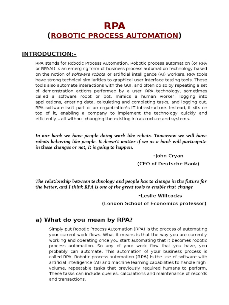 Robotic Process Automation: Introduction | PDF | Automation ...