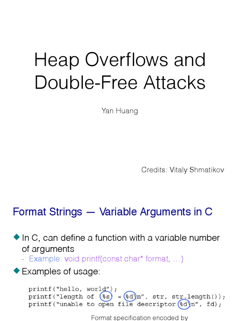 Heap Overflows and Double-Free Attacks: Yan Huang | PDF | Pointer (Computer Programming) | C ...
