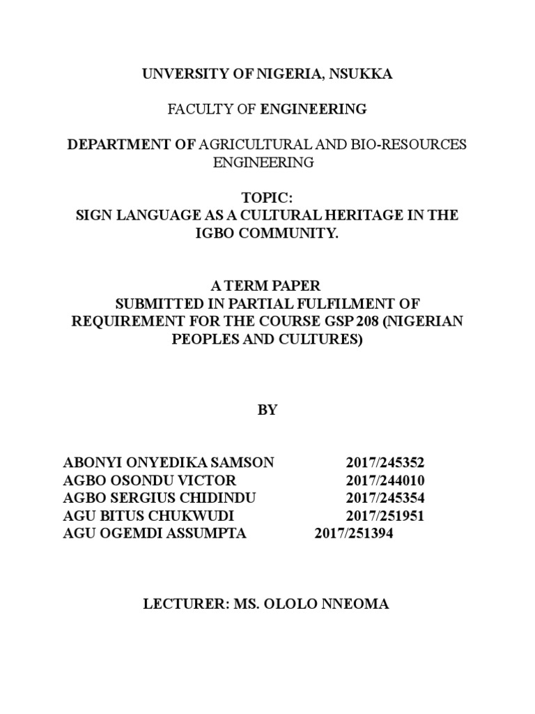 Sign Language As A Cultural Heritage in The Igbo Community | PDF | Igbo ...
