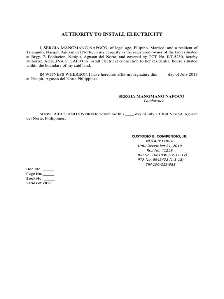 Authority To Install Electricity | PDF