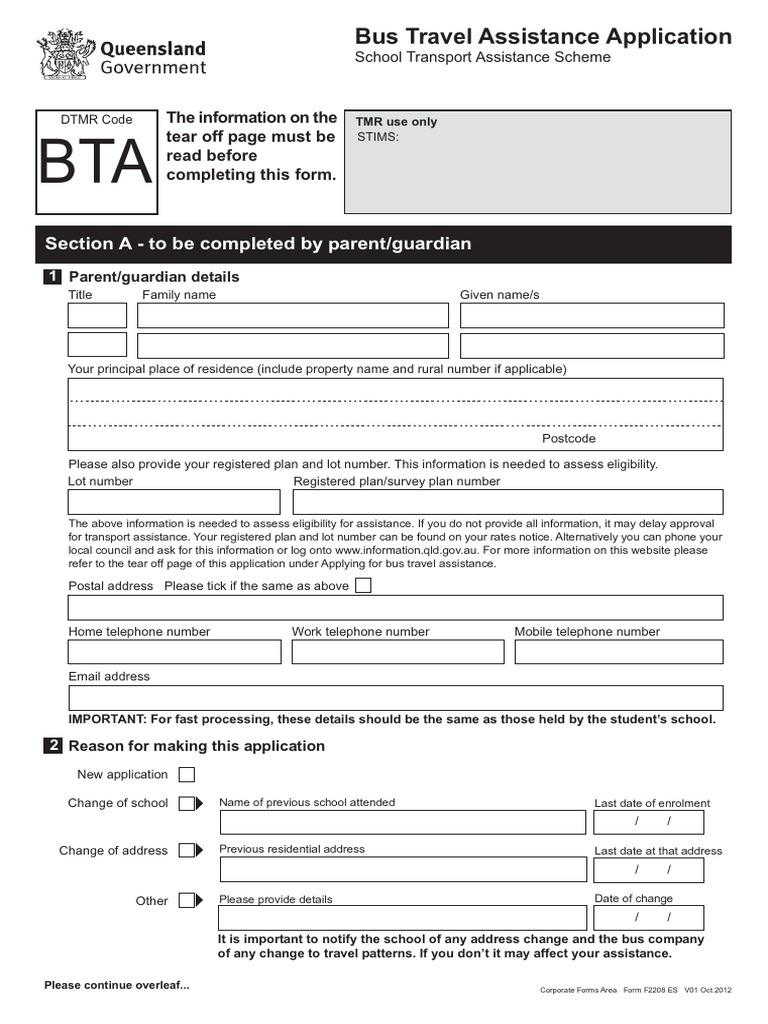 Bus Travel Assistance Application: Section A - To Be Completed by ...