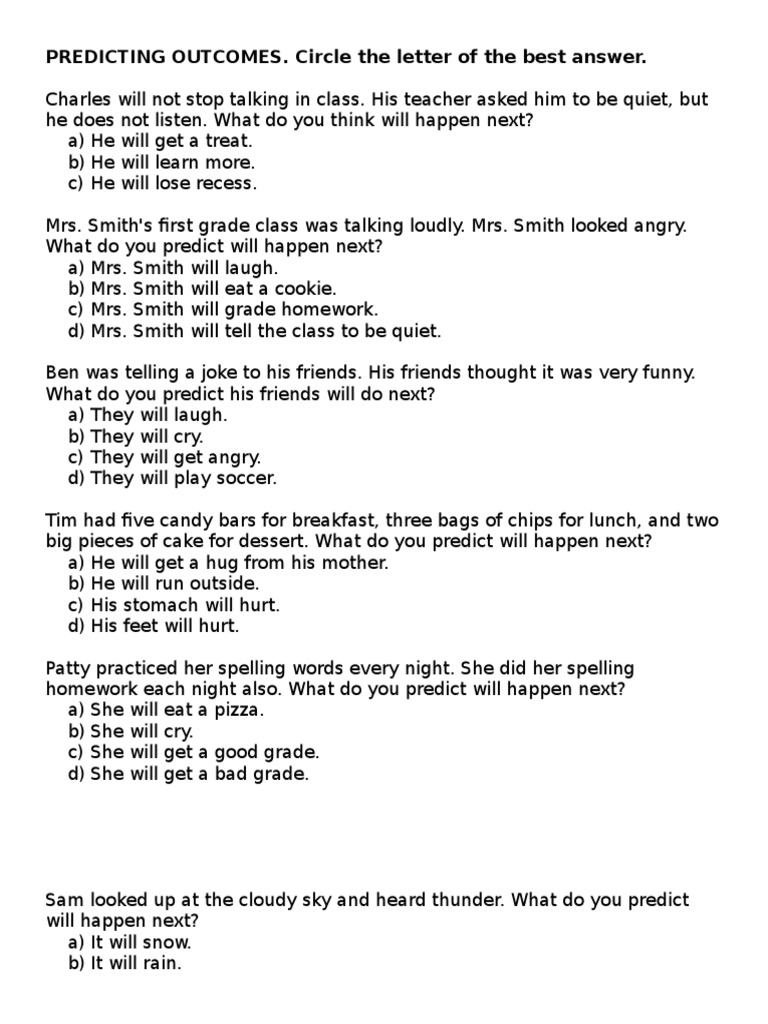 PREDICTING OUTCOMES. Circle The Letter of The Best Answer | PDF