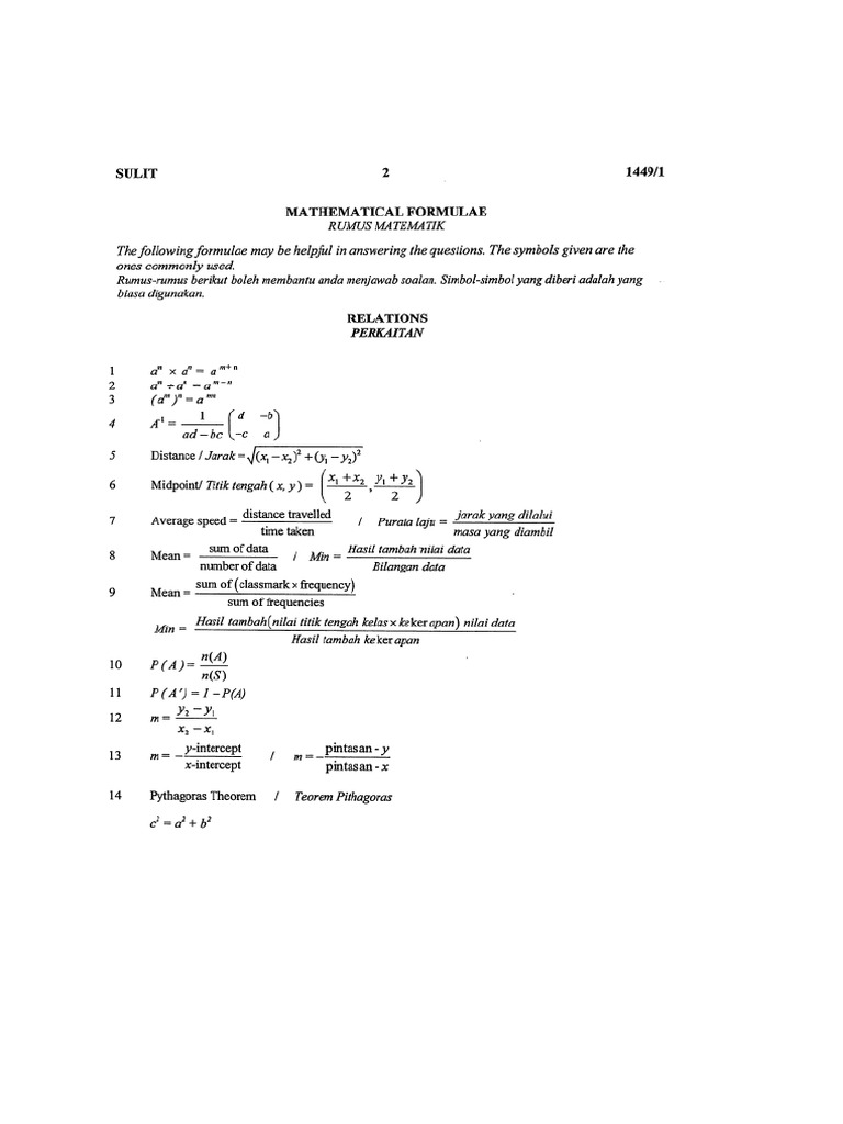 Formula Mat SPM | PDF