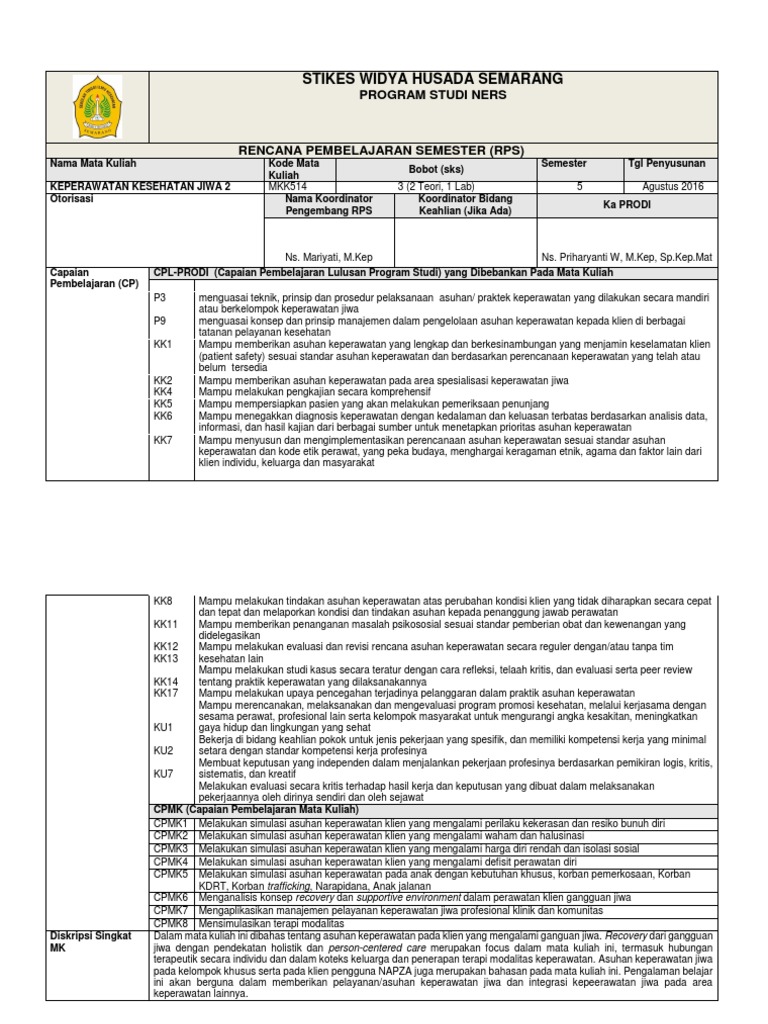 RPS Keperawatan Kesehatan Jiwa 2 | PDF