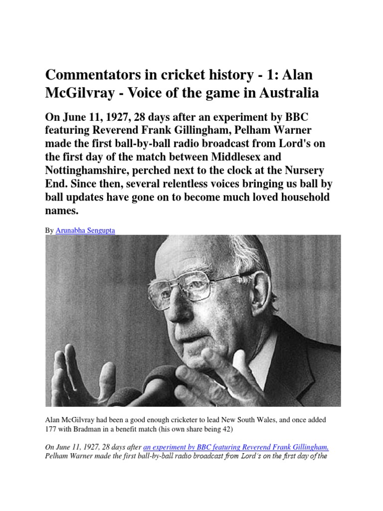 Commentators in Cricket History - 1: Alan Mcgilvray - Voice of The Game ...