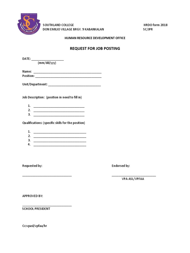 Request For Job Posting: Human Resource Development Office | PDF | Business