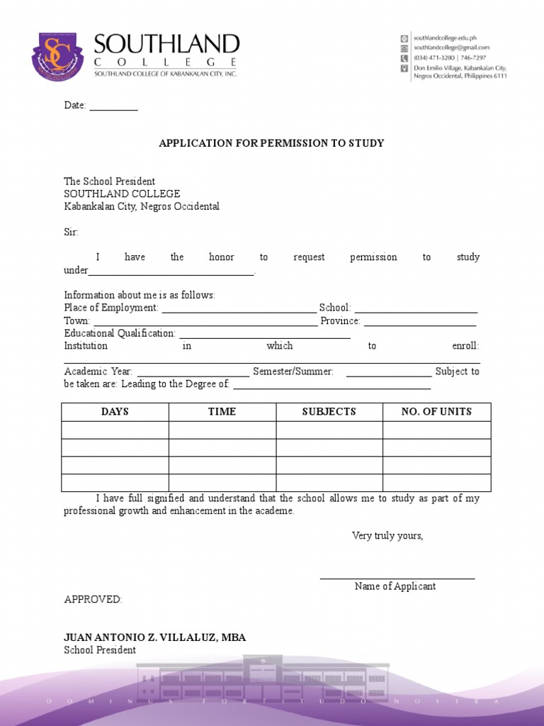 Permit To Study Form | PDF