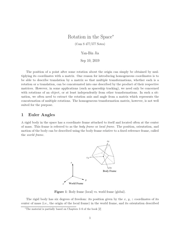 Rotation in The Space: 1 Euler Angles | PDF | Eigenvalues And ...