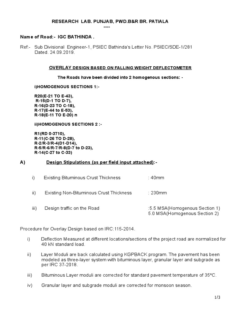 Research Lab. Punjab, PWD.B&R Br. Patiala - Name of Road: - IGC ...