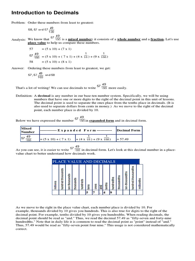 Understanding Decimals Basics | PDF | Decimal | Numbers