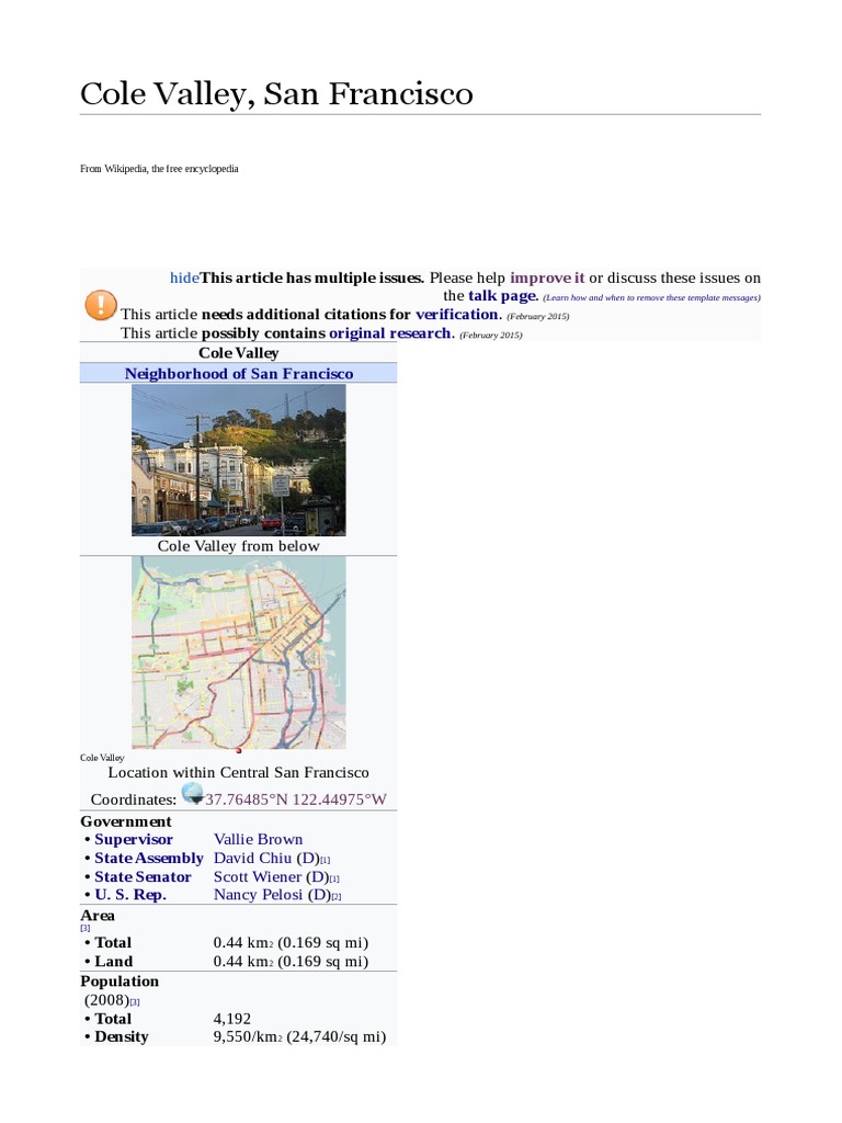 Cole Valley, San Francisco: This Article Has Multiple Issues. Please ...