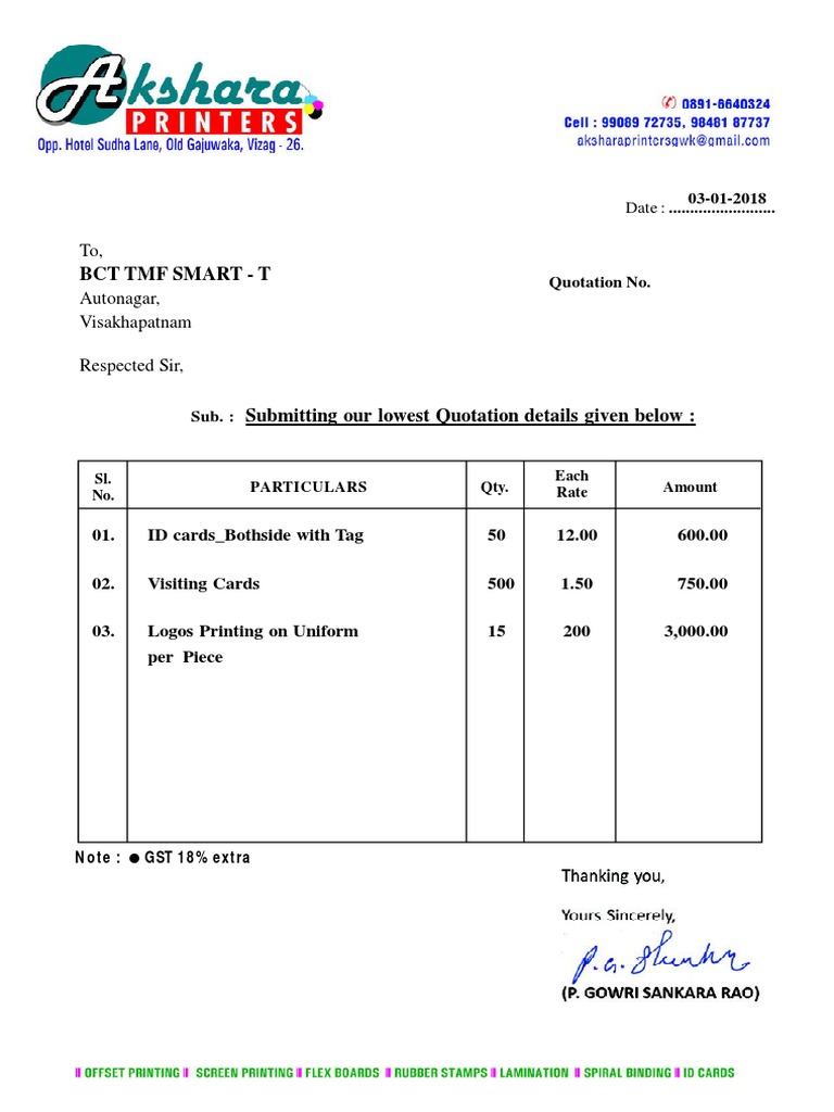 Akshara Printers Quotation | PDF