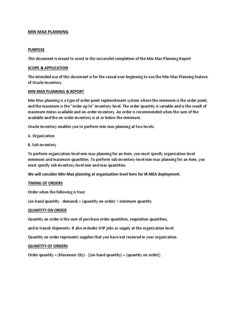 Min Max Planning | PDF | Inventory | Business Economics