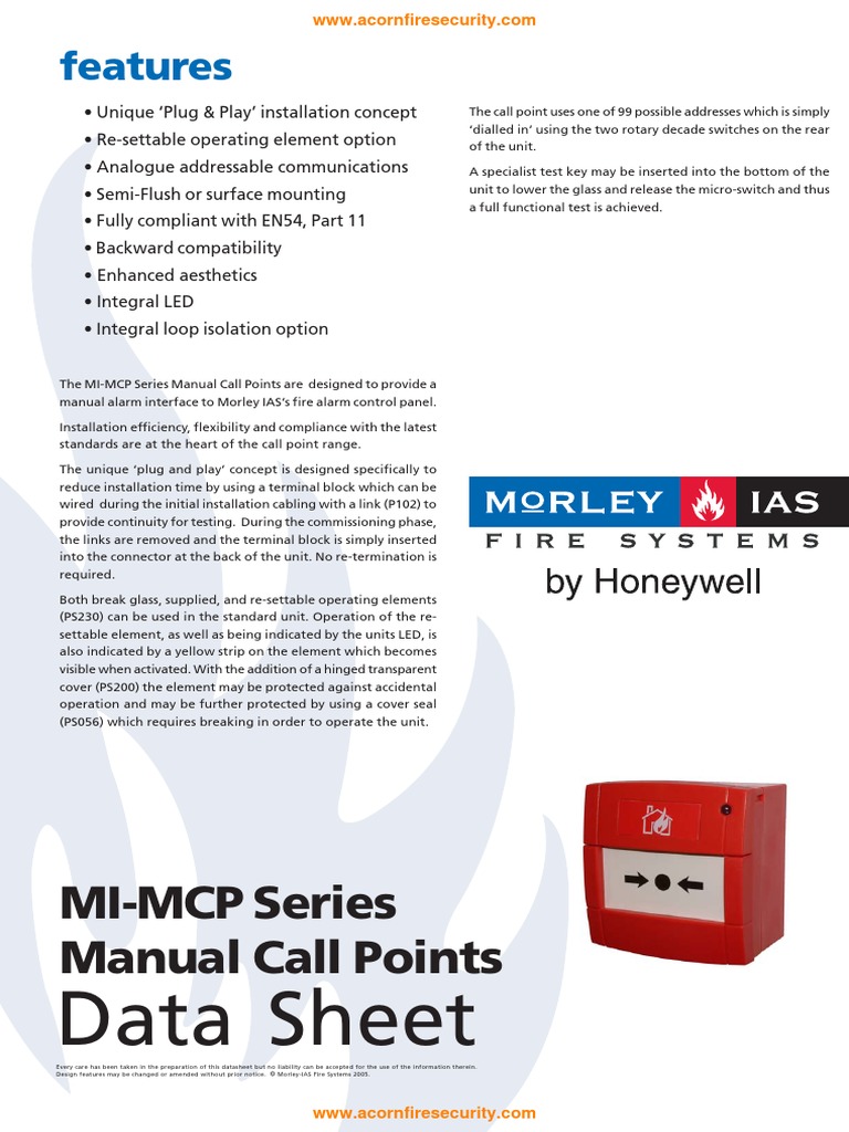Data Sheet: MI-MCP Series Manual Call Points | PDF | Electrical ...