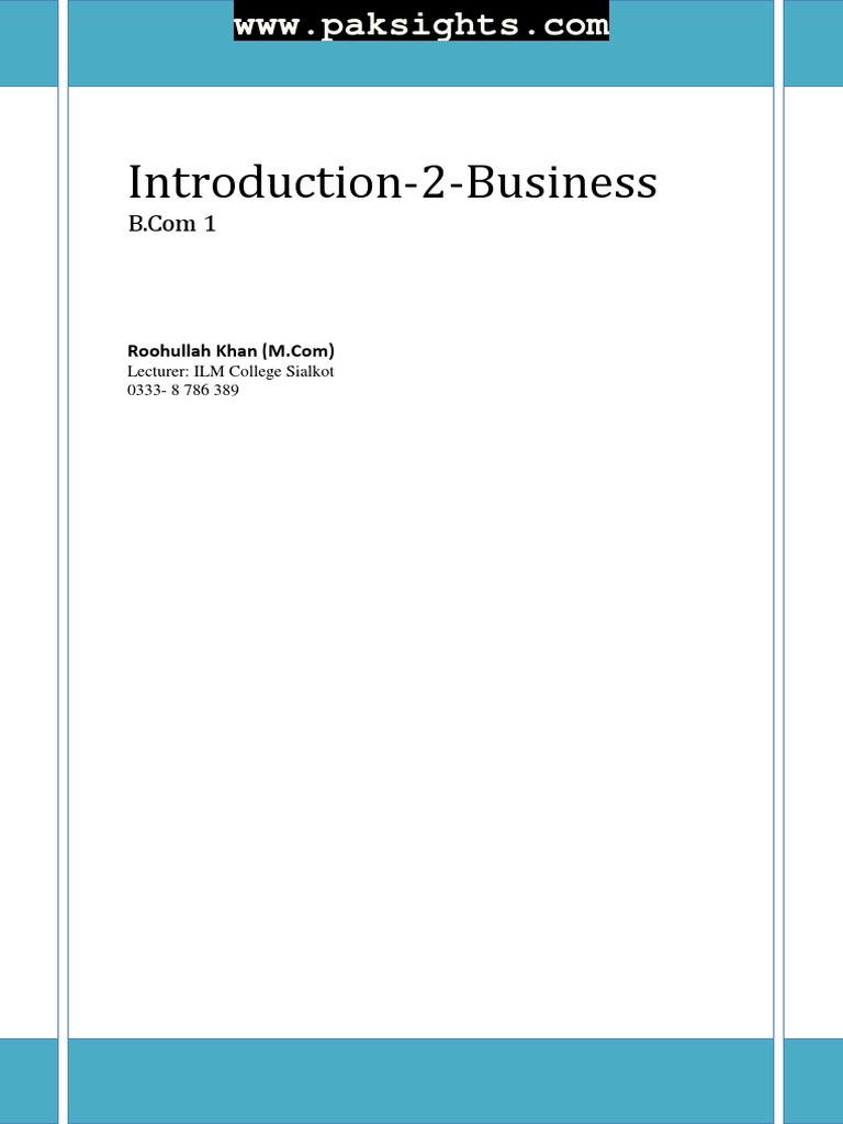 Introduction To Business Notes B.com Part 1 | PDF | Partnership | Sole ...