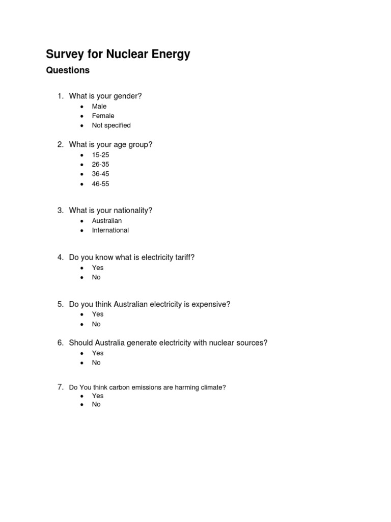 Survey For Nuclear Energy: Questions | PDF