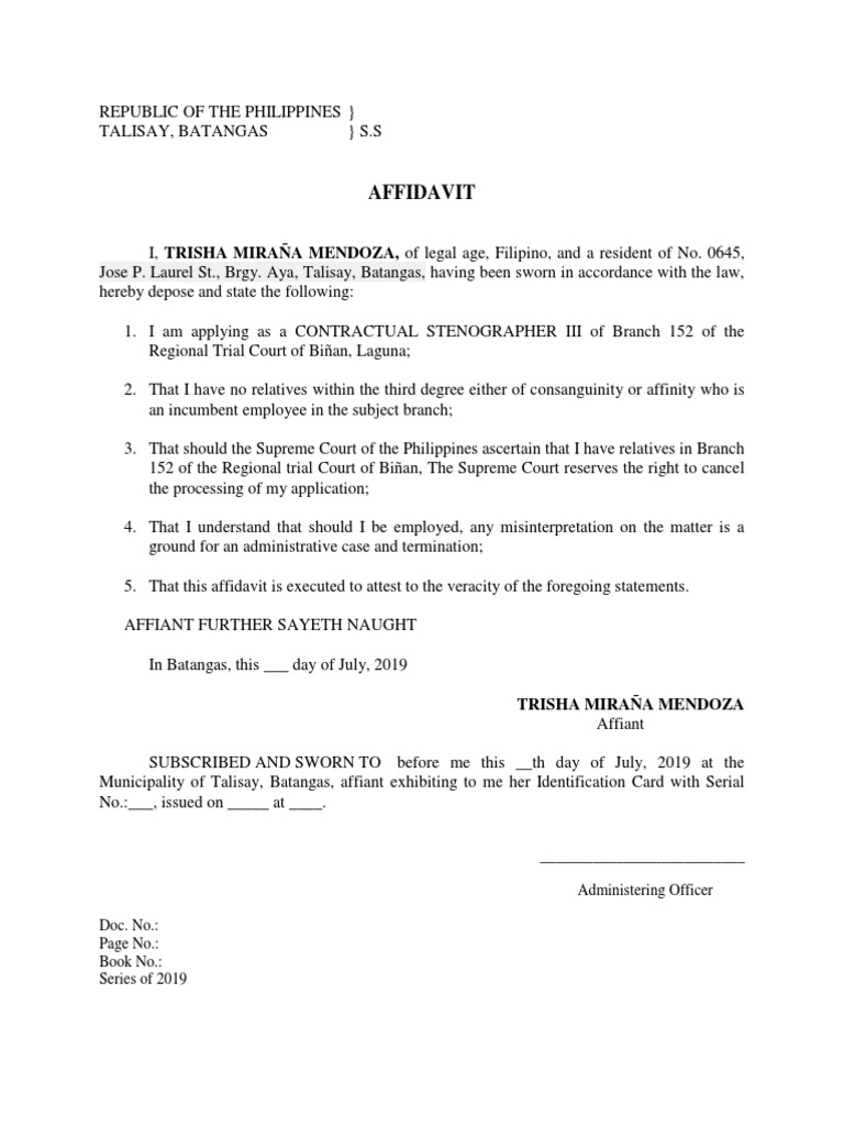 Affidavit of No Relations | PDF
