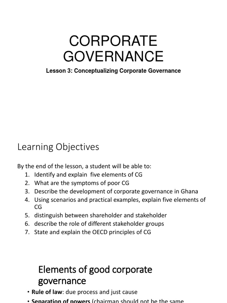 Corporate Governance - Lesson 3 | PDF | Corporate Governance ...