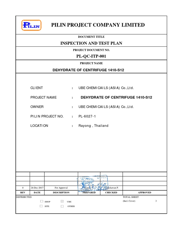 Inspection and Test Plan Rev.0 | PDF | Welding | Construction