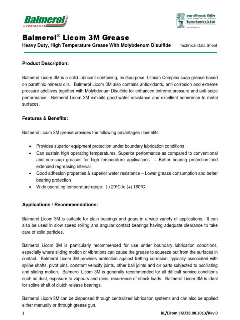 1482402808balmerol Licom 3m Grease | PDF | Bearing (Mechanical) | Lubricant