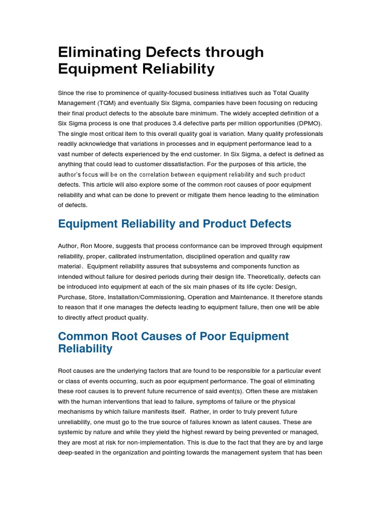Eliminating Defects Through Equipment Reliability | Download Free PDF ...