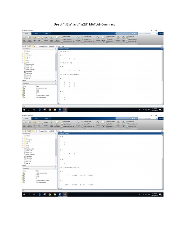 Use of "tf2ss" and "ss2tf" MATLAB Command | PDF