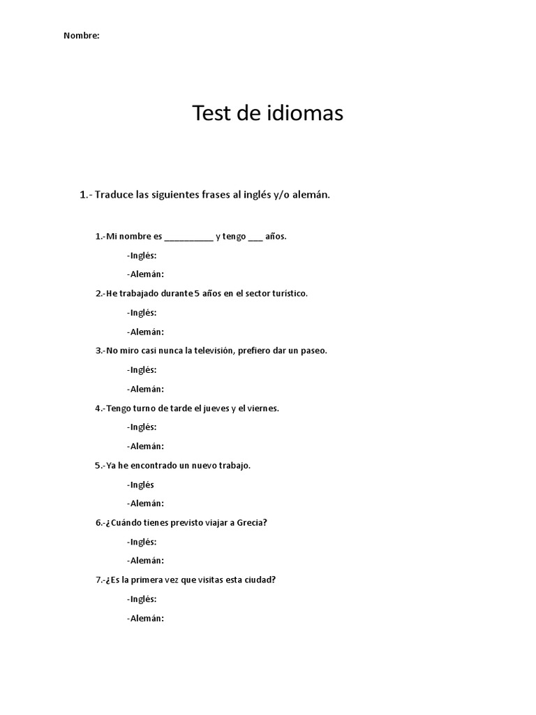 Language Test | PDF | Idiomas