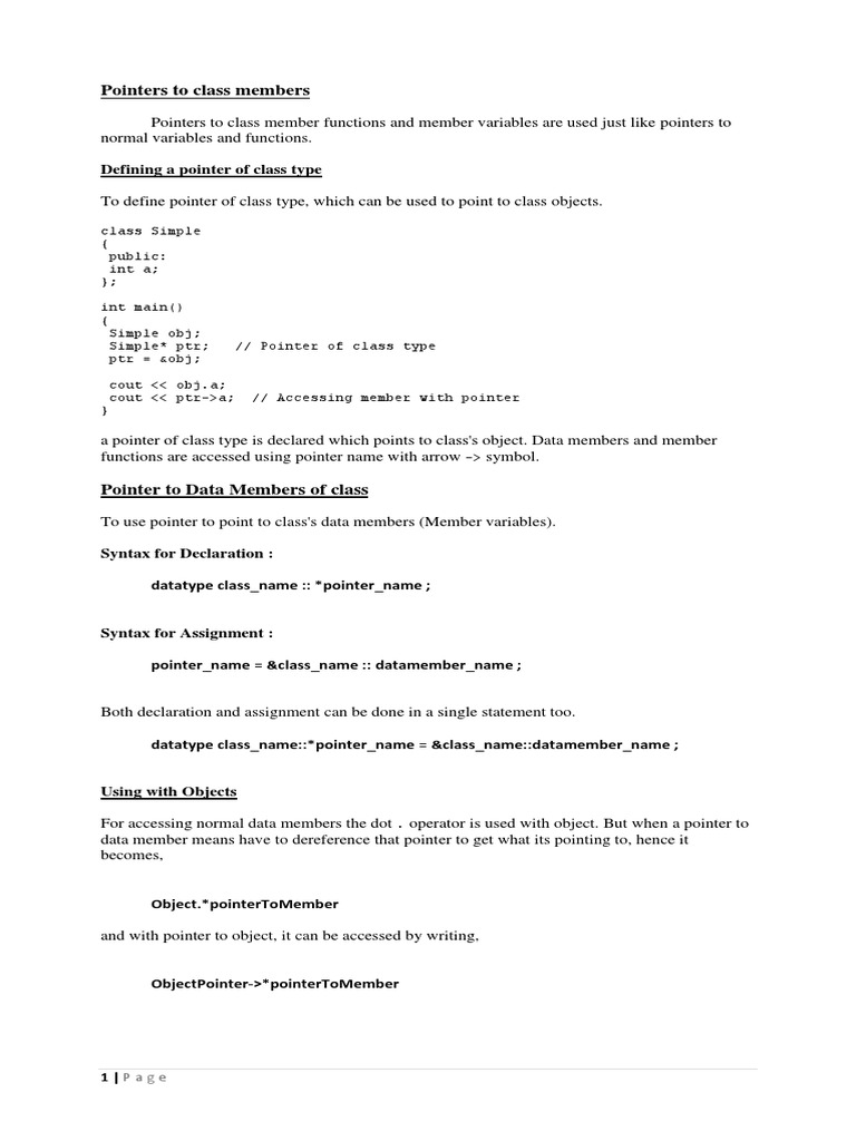 Pointers To Class Members | PDF | Pointer (Computer Programming) | Data Type